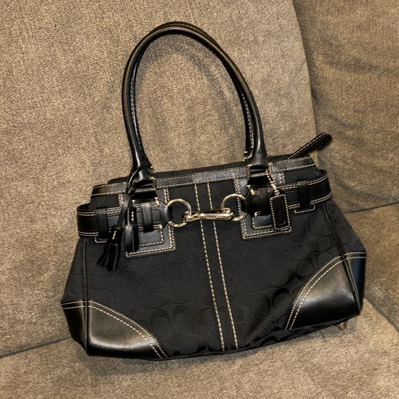 Coach | Bags | Coach Vintage Hampton Signature Carryall Satchel Black ...